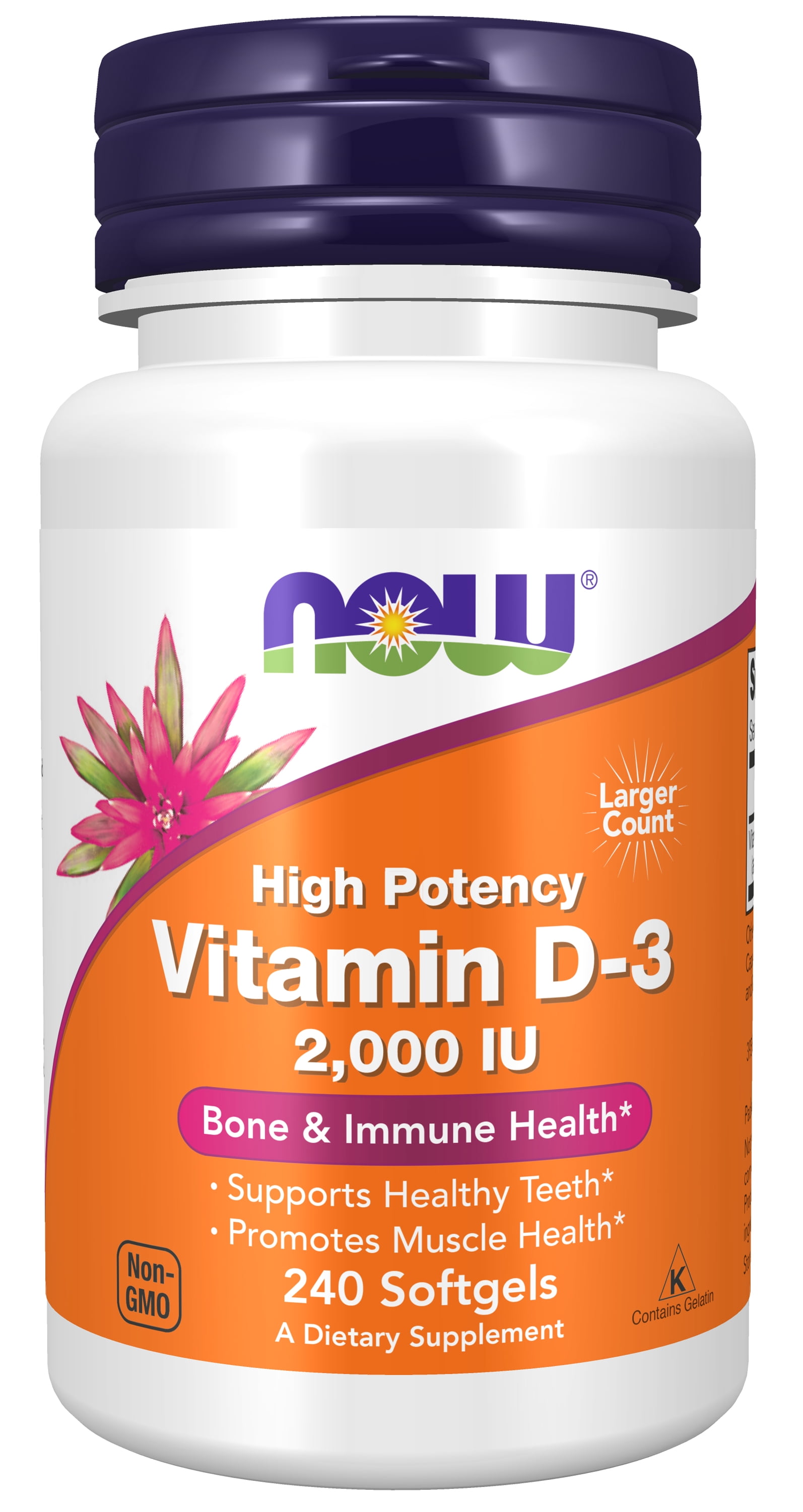 NOW Supplements, High Potency Vitamin D-3 2,000 IU, 240 Softgels, Supports Immune System ...