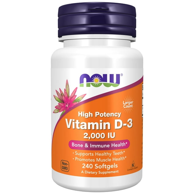 NOW Supplements, High Potency Vitamin D-3 2,000 IU, 240 Softgels, Supports Immune System ...