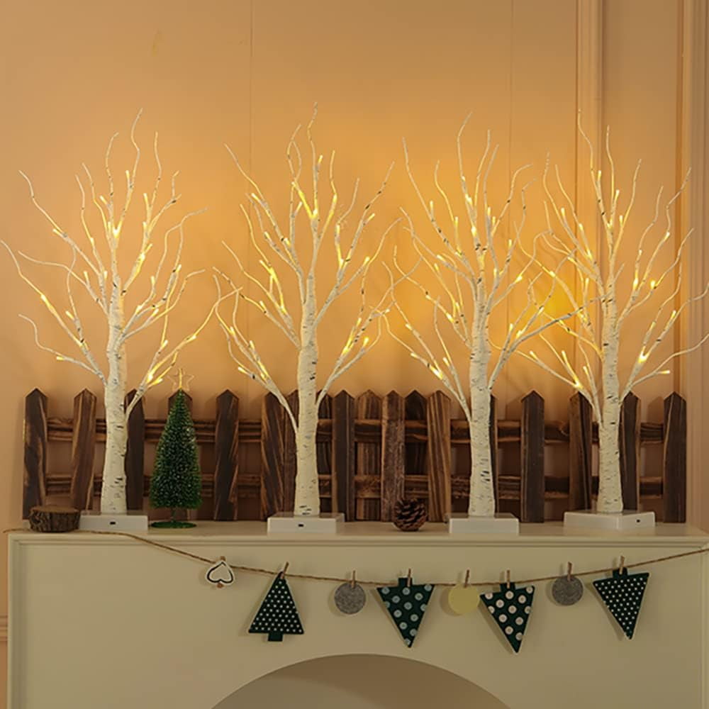 NOWSTO 4Pack 2FT Lighted Birch Tree, 24 Warm White Lights, Battery ...