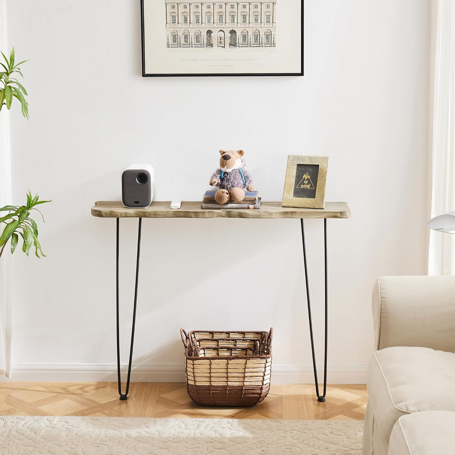 NOZE Wall-Mounted Side Console Sofa Table Industrial Natural Wood Table ...