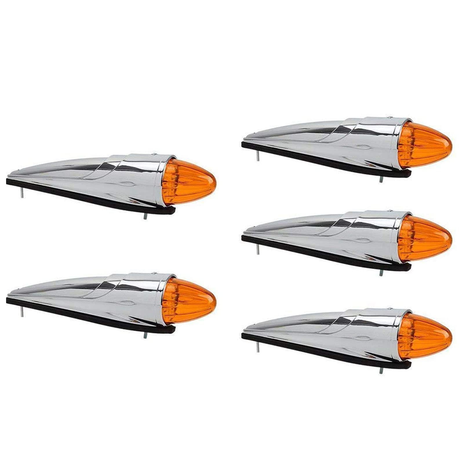 NPAUTO 5pcs Amber Torpedo STF9 Cab Marker Lights Chrome LED Truck Roof ...