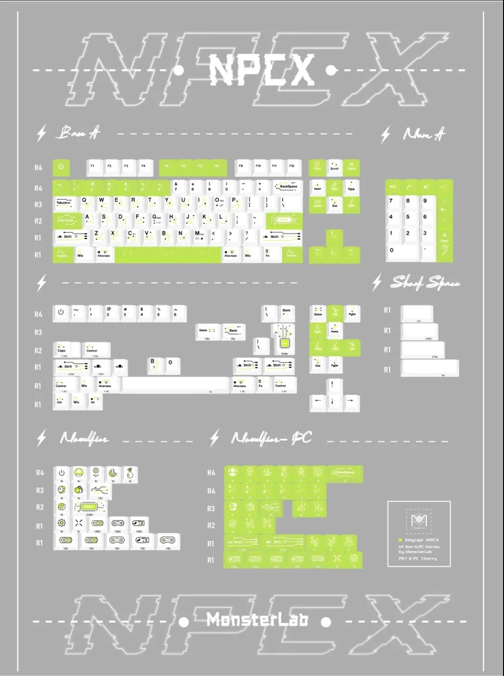NPCX Fluorescent Green Keycap Set PBT+PC Custom Translucent Keyboard Cap Profile Gaming KeyCap ...