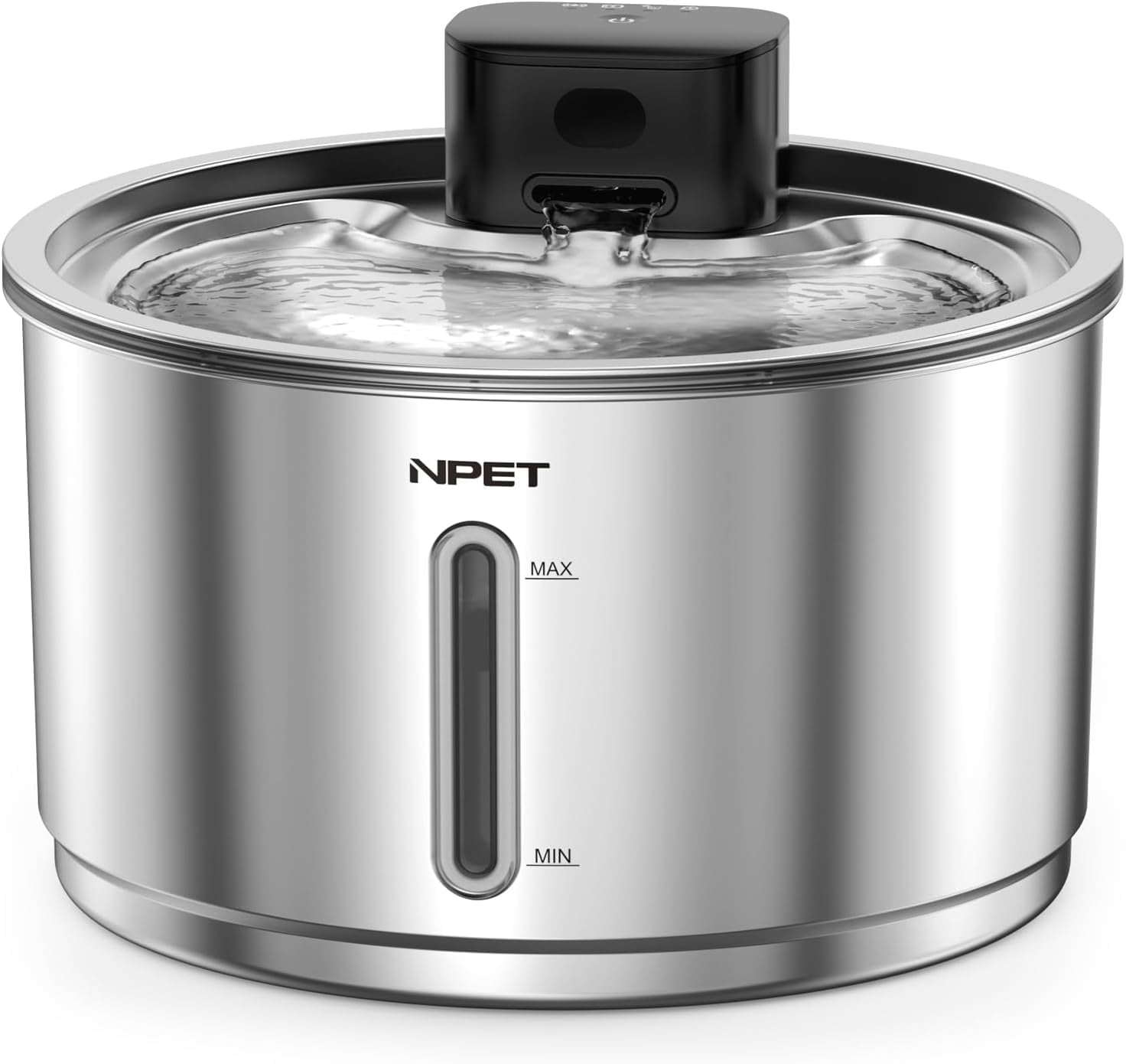 NPET 1 Gallon Battery Operated Stainless Steel Cat Water Fountain ...