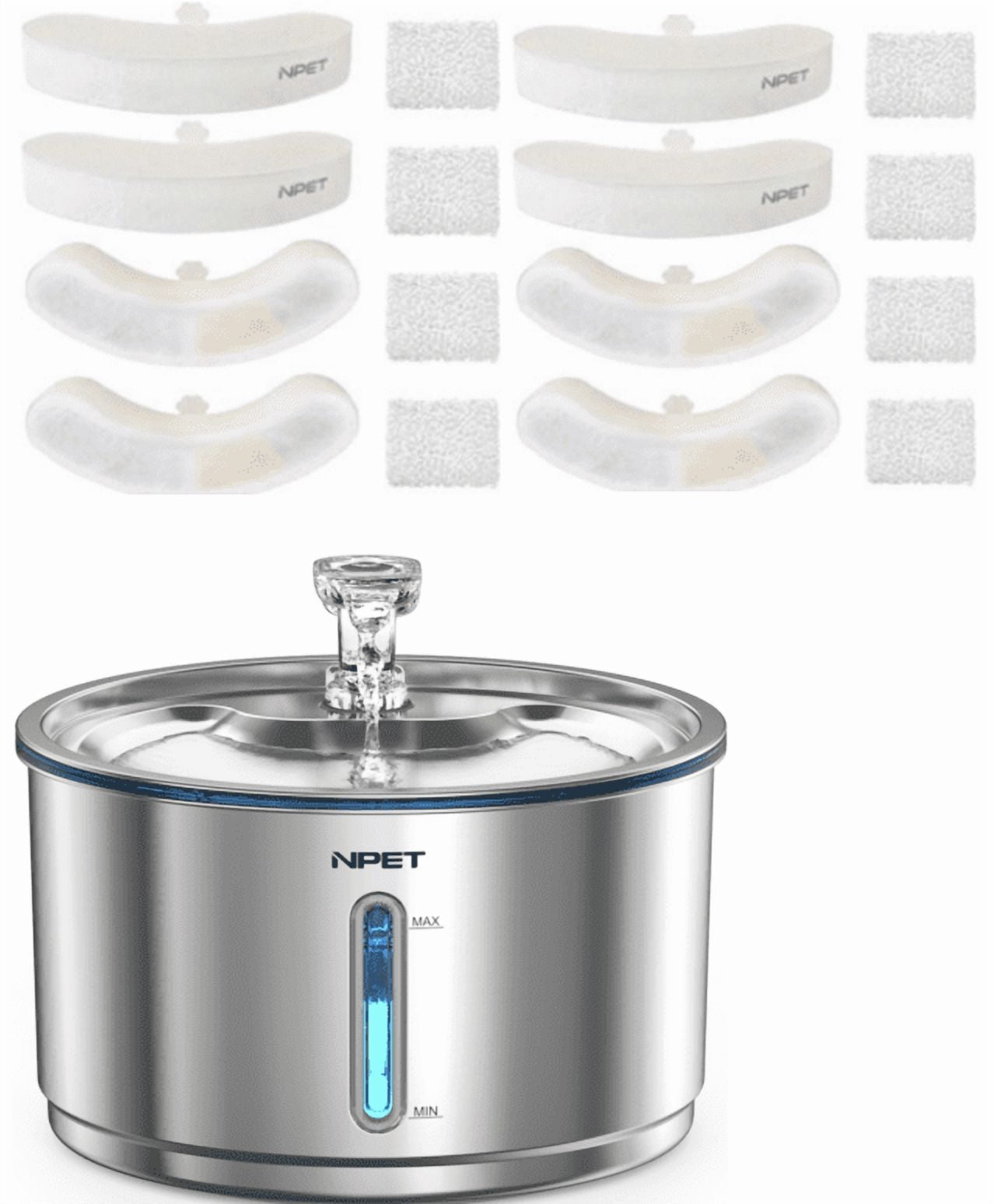 NPET 1 Gallon Stainless Steel Pet Water Fountain Quiet Filtered Cat ...