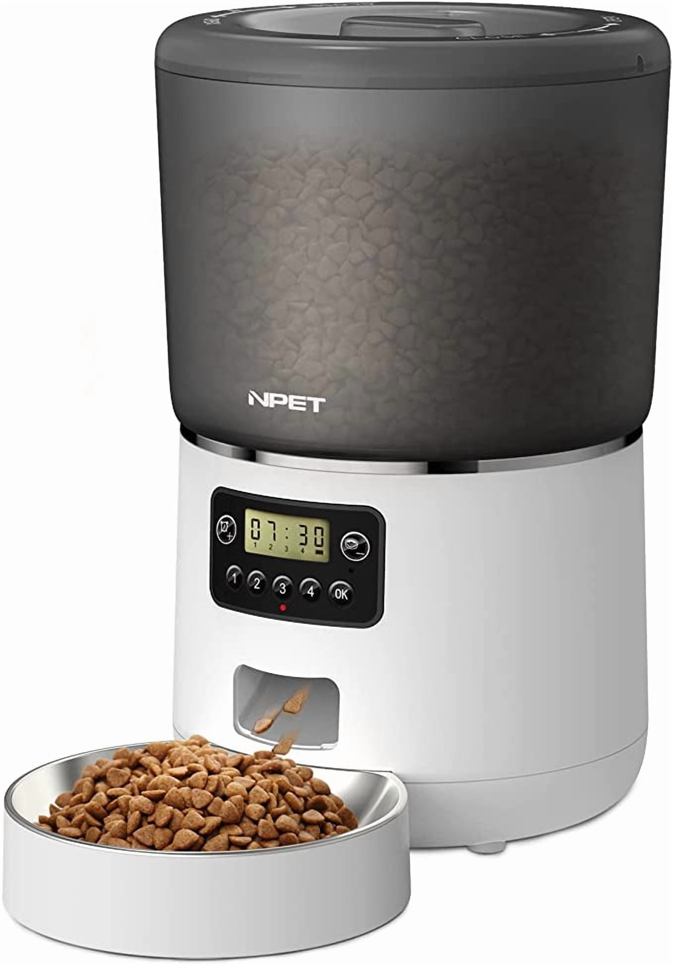 NPET Automatic Cat Feeders, 135oz/4L Clog-Free Automatic Dog Feeder with Stainless Steel Bowl ...