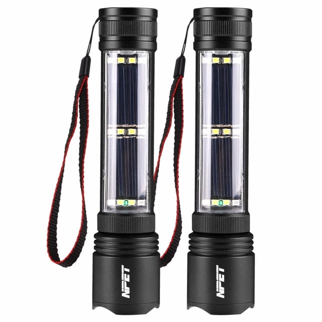 NPET 2 Pack Solar Power Flashlights USB Rechargeable Car Flashlight ...