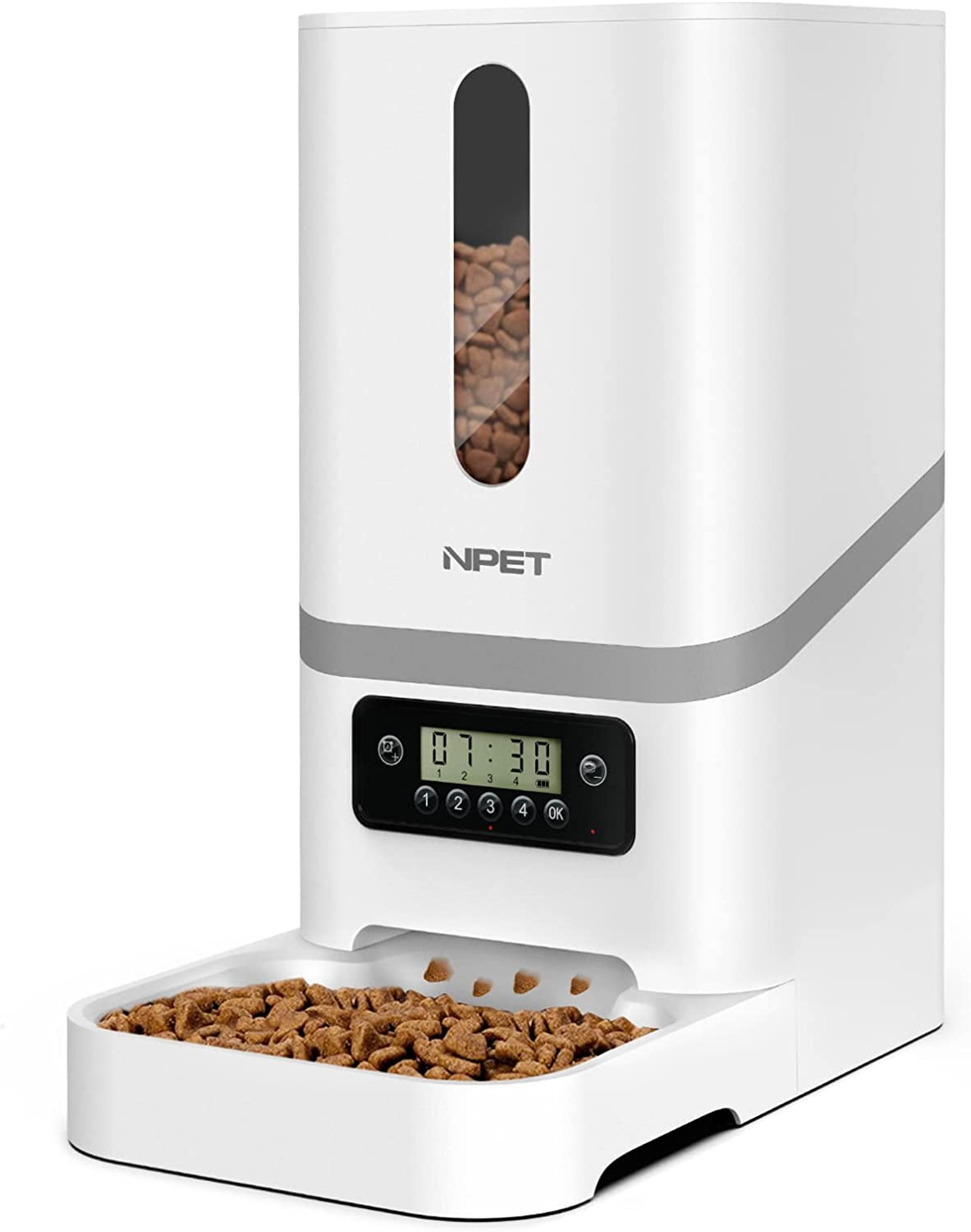 NPET Automatic Cat Feeder, 6L Dog Food Dispenser with Desiccant Bag for Pet Dry Food, 1-4 Meal ...