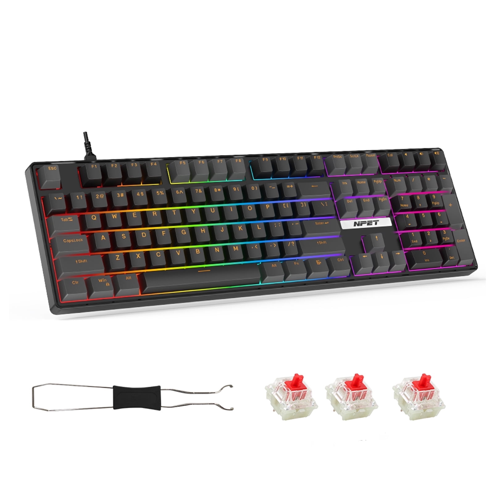 NPET CR108 108 Key RGB Gaming Mechanical Keyboard with Hot Swappable ...