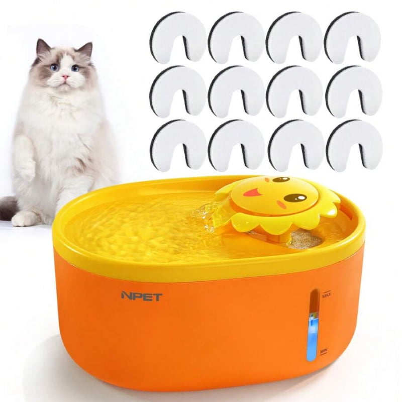 NPET Cat Water Fountain With Visable Water Level Window, White Grey 2L/67oz Automatic Pet Water ...