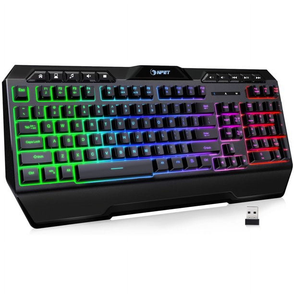 NPET K32 Wireless Gaming Keyboard with 10 Dedicated Multimedia Keys & Wrist Rest for Desktop ...