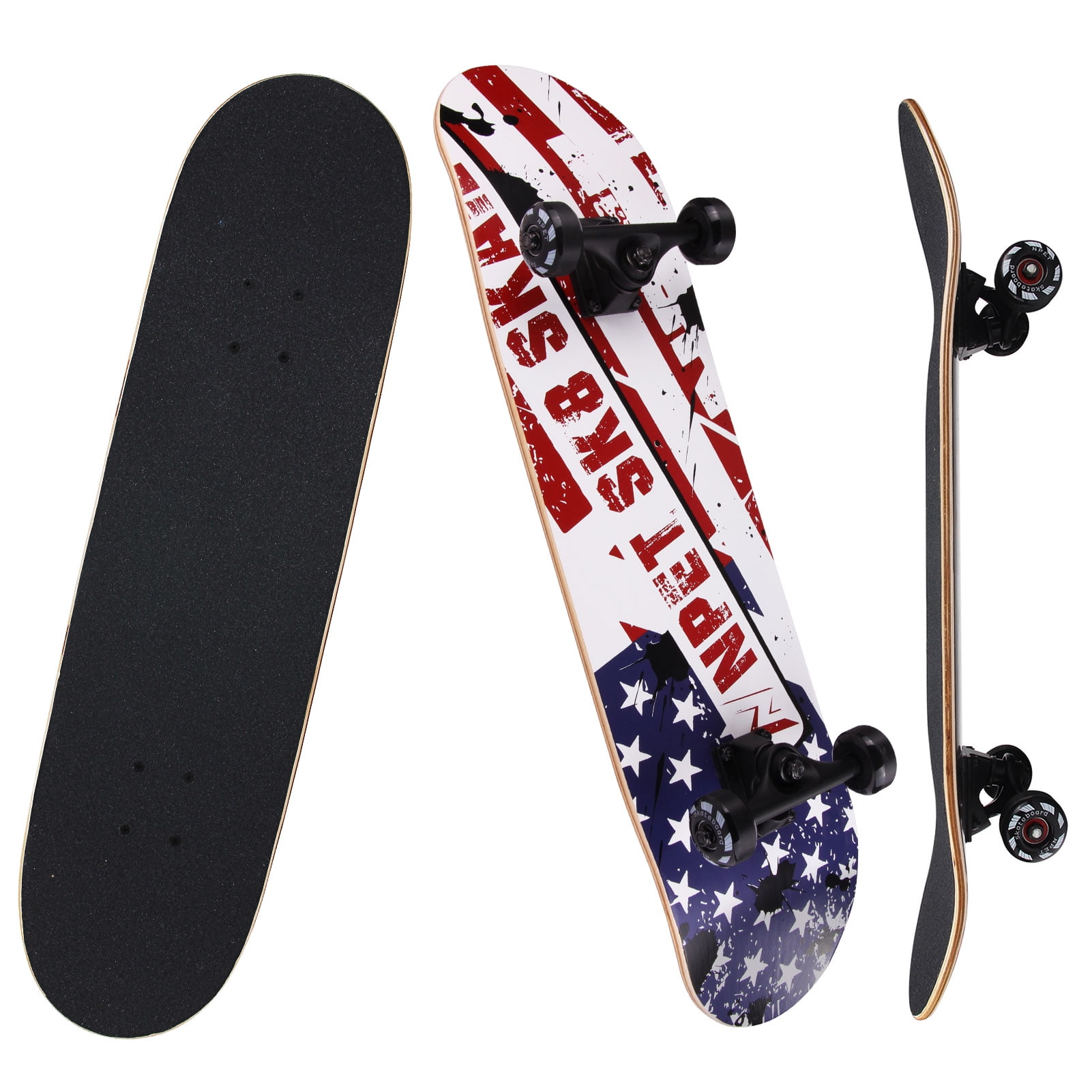 NPET Pro Skateboard Complete 31 Inch, 7 Layer Canadian Maple Double ...