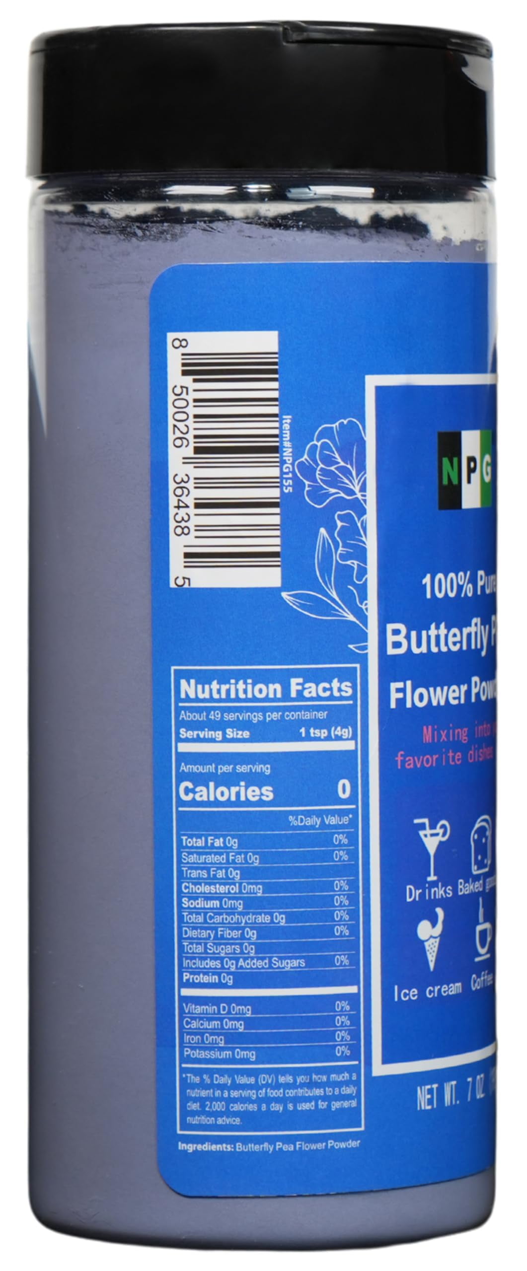 NPG 100% Pure TWE5 Blue Butterfly Pea Flower Powder 7 oz(198 g), All ...