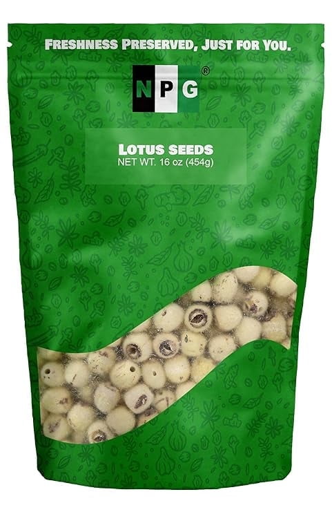NPG Dried Lotus Seeds 16 Oz, Uncooked Phool Makhana, Fox Nut, White ...