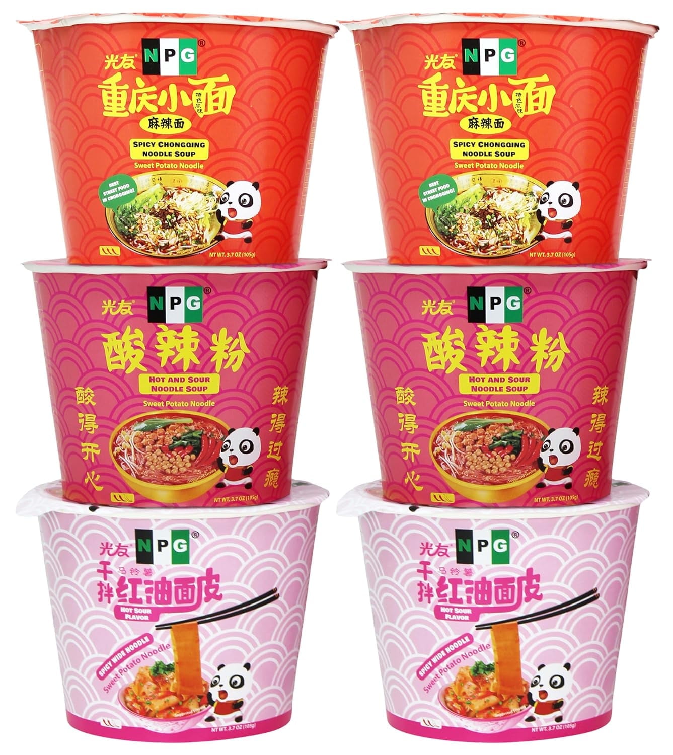 NPG Instant Ramen Noodle Variety Pack 3.7 oz (Pack of 6), Non-Fried Sweet Potato Noodle, Chili ...