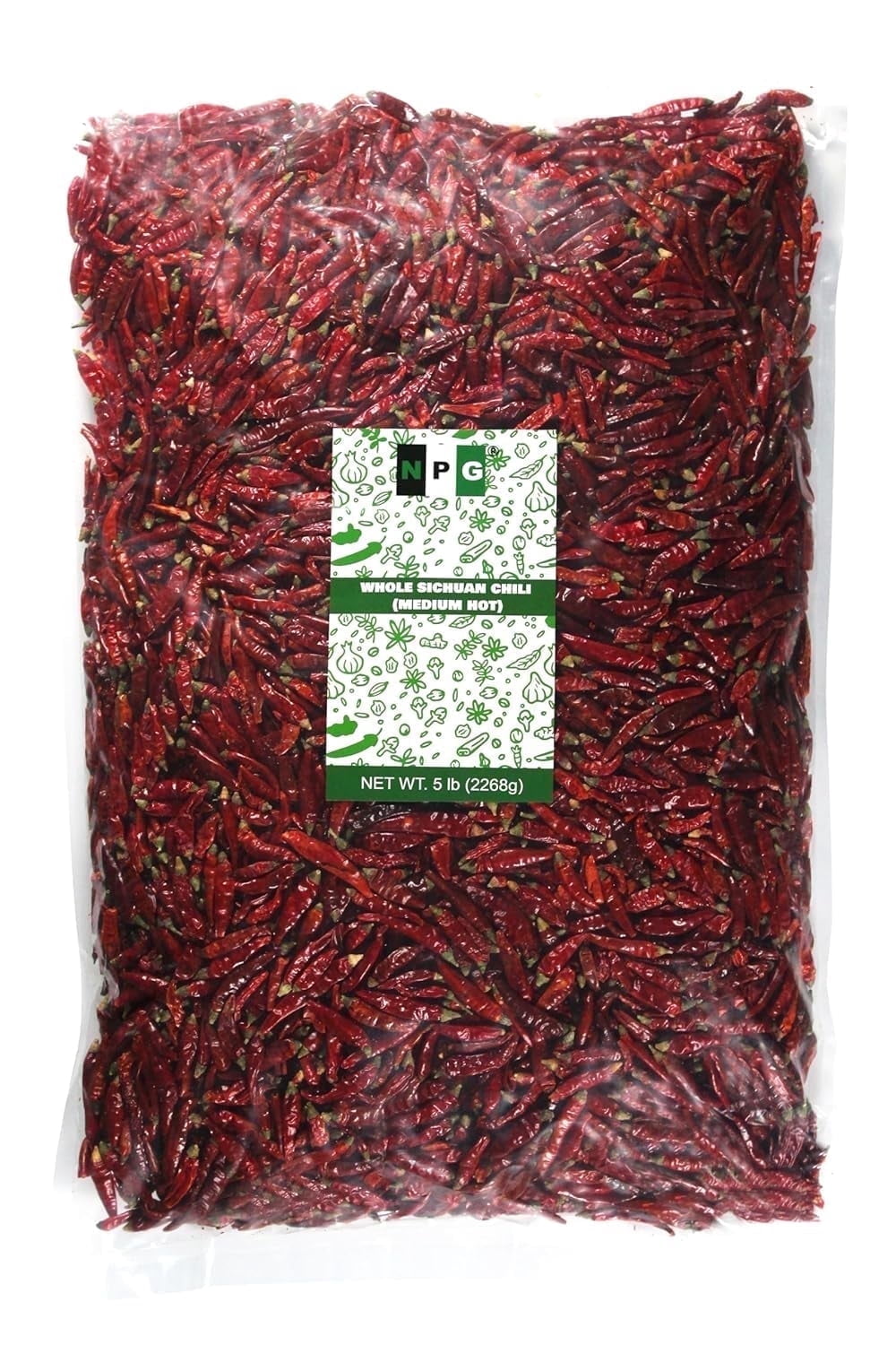 NPG Whole Dried Sichuan Red Chili Peppers 5 LB, Medium Hot, Capsicum ...