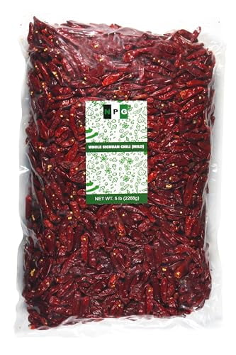 NPG Whole Dried Sichuan Red Chili Peppers 5 LB, Mild Hot, Capsicum ...