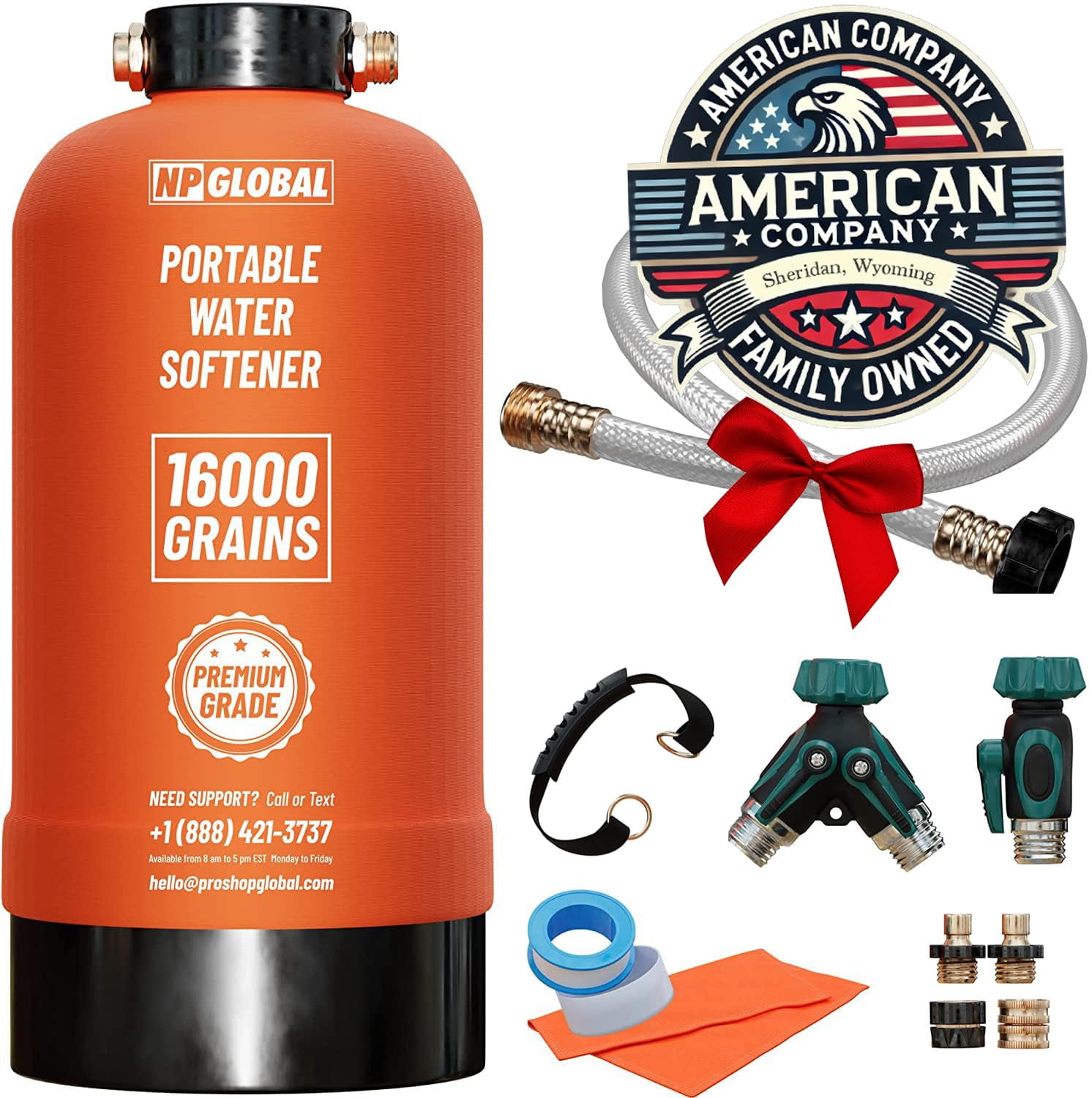 NPGLOBAL Portable RV Water Softener System-16,000 Grain for RV, Trailer, Boat, Mobile Car Wash ...