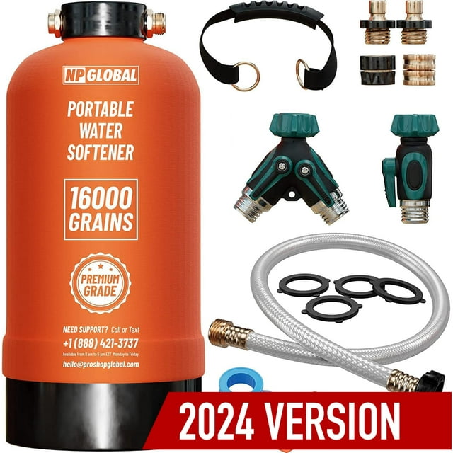 NPGLOBAL Portable RV Water Softener System-16,000 Grain for RV, Trailer ...