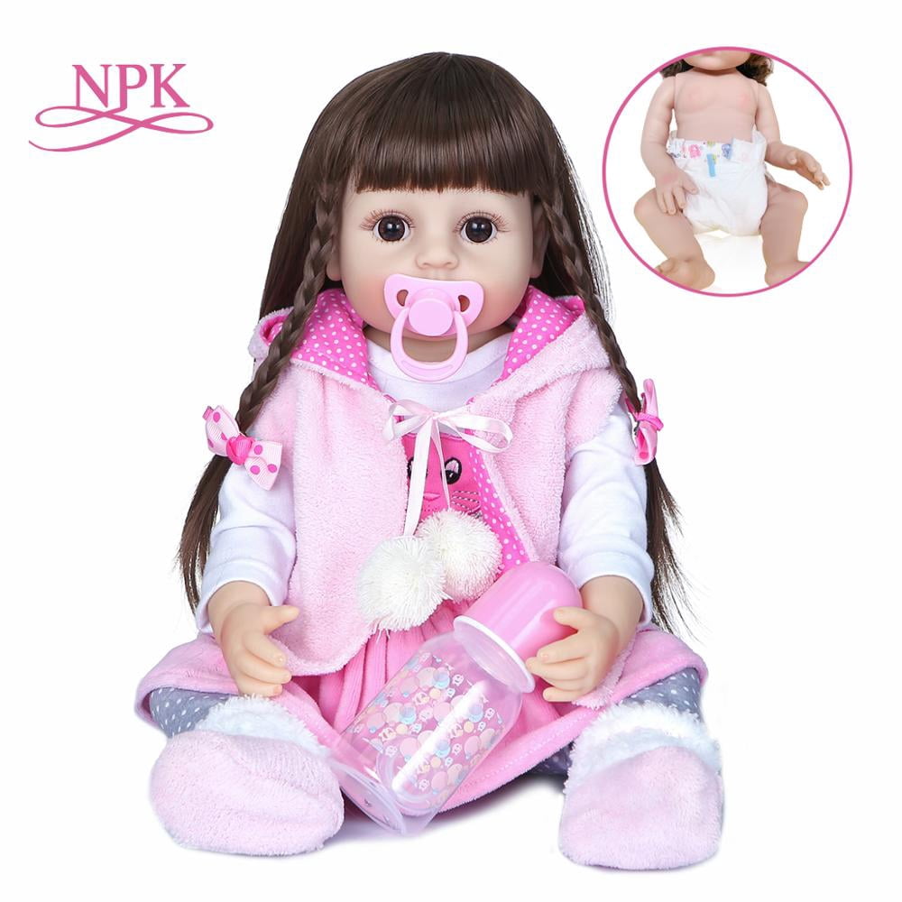 NPK 55CM Full body bebe doll silicone reborn toddler girl wear Pink ...