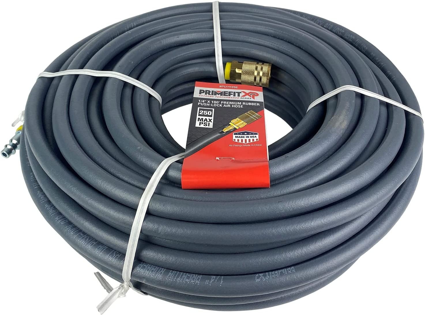 NPL14100C 1/4in x 100 Foot Premium Rubber Push Lock Air Hose with ...