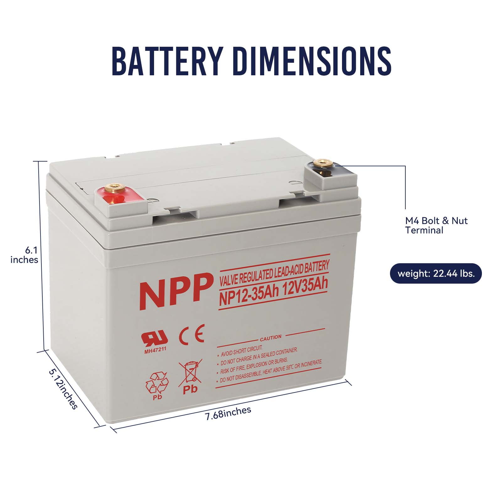 NPP 12 Volt 35Ah Sealed Lead Acid Battery, 12V Rechargeable AGM Battery with T14 Terminal ...