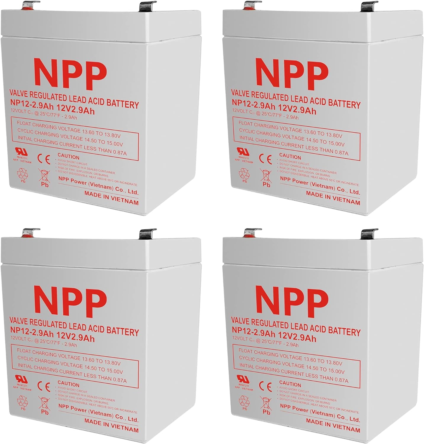 NPP 12V 2.9Ah Rechargeable AGM SLA Battery with F1 Terminals, for UPS ...
