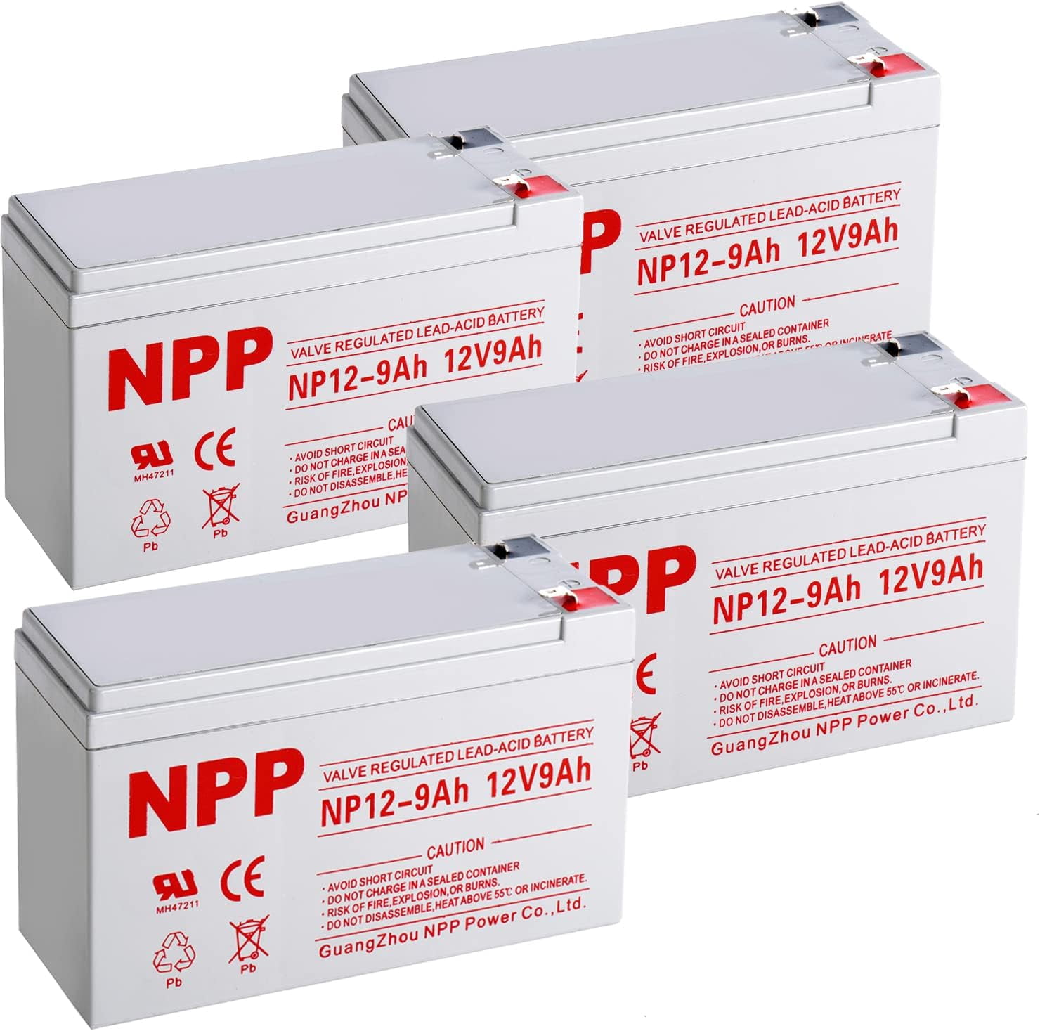 NPP 12V 9Ah (F1, 4Pcs) 12 Volt 9 amp SLA Sealed Lead Acid Rechargeable ...