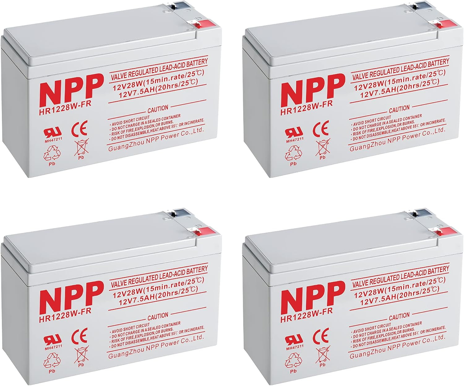 NPP HR1228W (4 Pcs) 12V 168Watts 28Watt/ Cell AGM Sealed Lead Acid ...