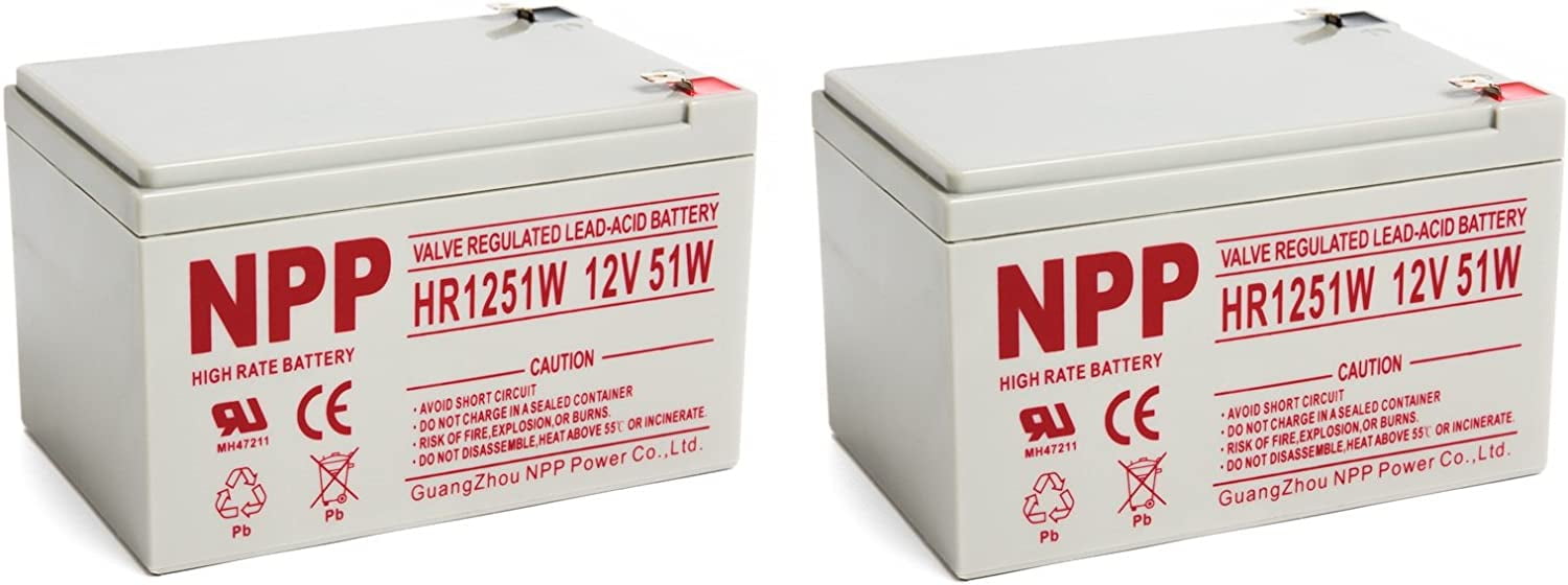 NPP HR1251W (F2, 2Pcs) 612Watts12V 51Watt/Cell AGM Sealed Lead Acid High Rate Battery, 12V 14Ah ...