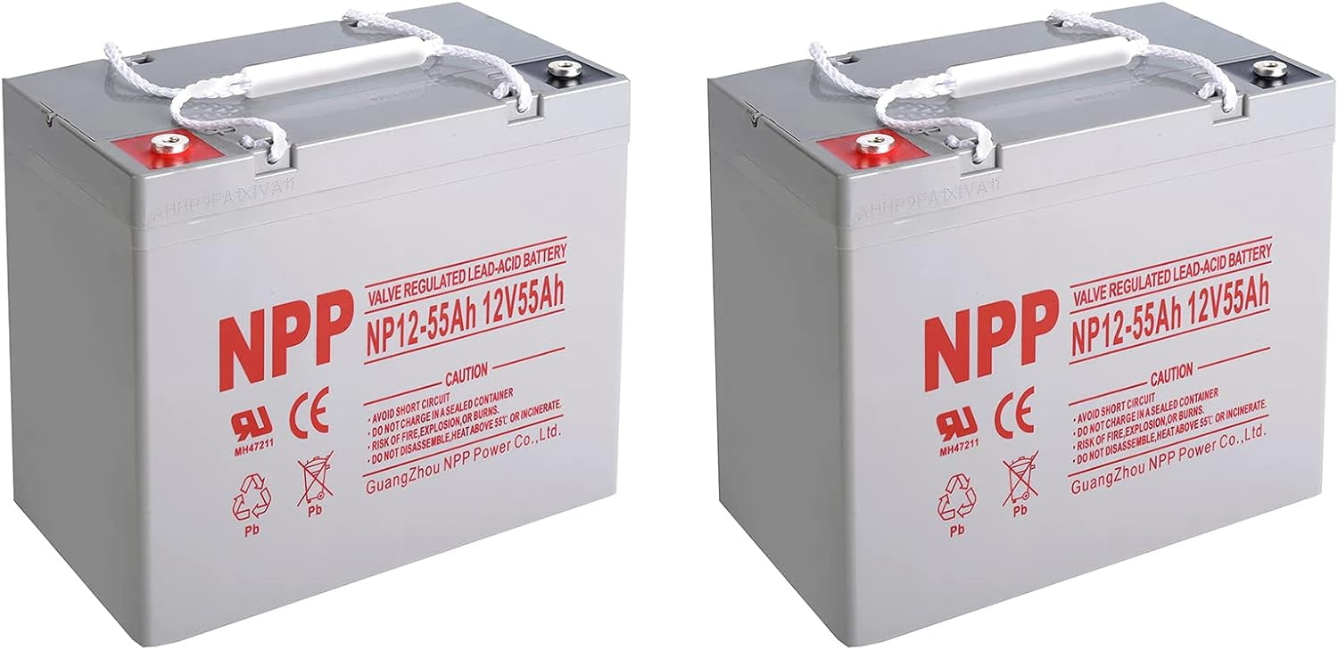 NPP NP12-55Ah(2 Pcs) 12V 55Ah 12Volt Rechargeable AGM SLA Sealed Lead Acid Battery for Scooter ...