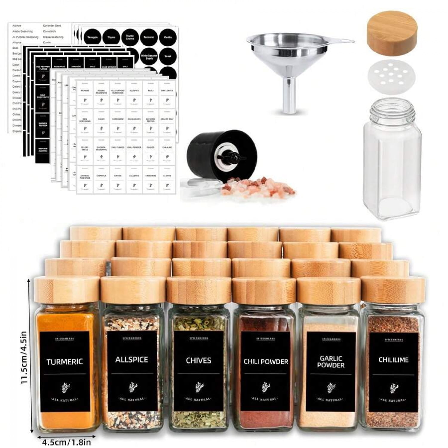 NPQERYZRXFJ 24pcs 4oz Spice Jars with Label and Grinder,Seasoning ...