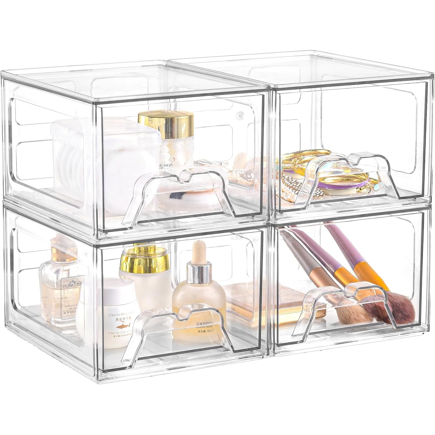 NPQERYZRXFJ 4 Pcs Stackable Storage Drawers,Clear Plastic Pull Out ...