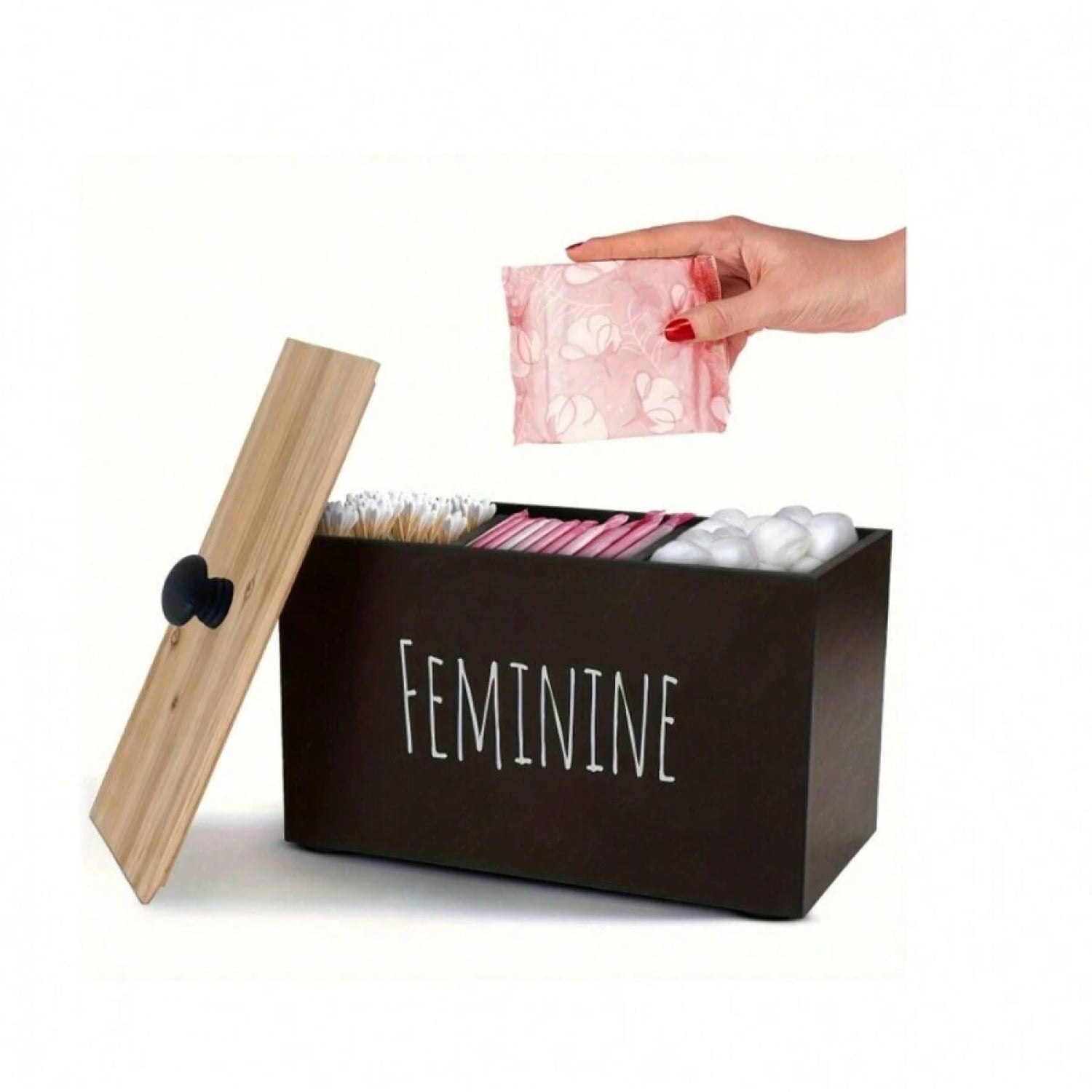 NPQERYZRXFJ Rustic Farmhouse Wooden Tampon Storage Box with Lid ...