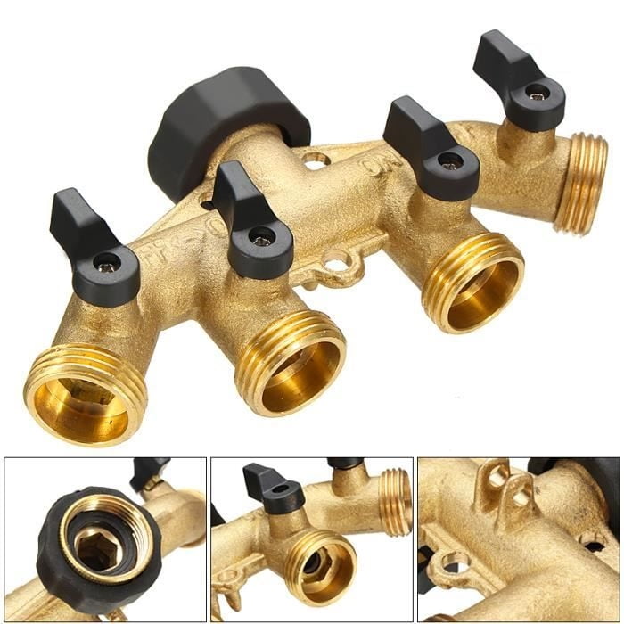 NPT 3/4'' 4 Way Brass Fitting Connector Faucet Hose Watering Irrigation ...