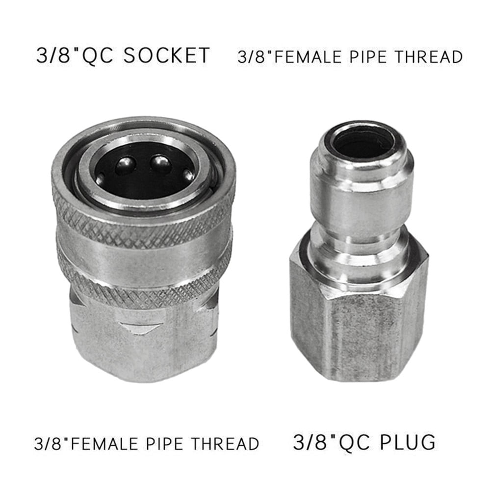 NPT Adapter Set 3/8in Stainless Steel Pressure Washer Female Male Quick ...