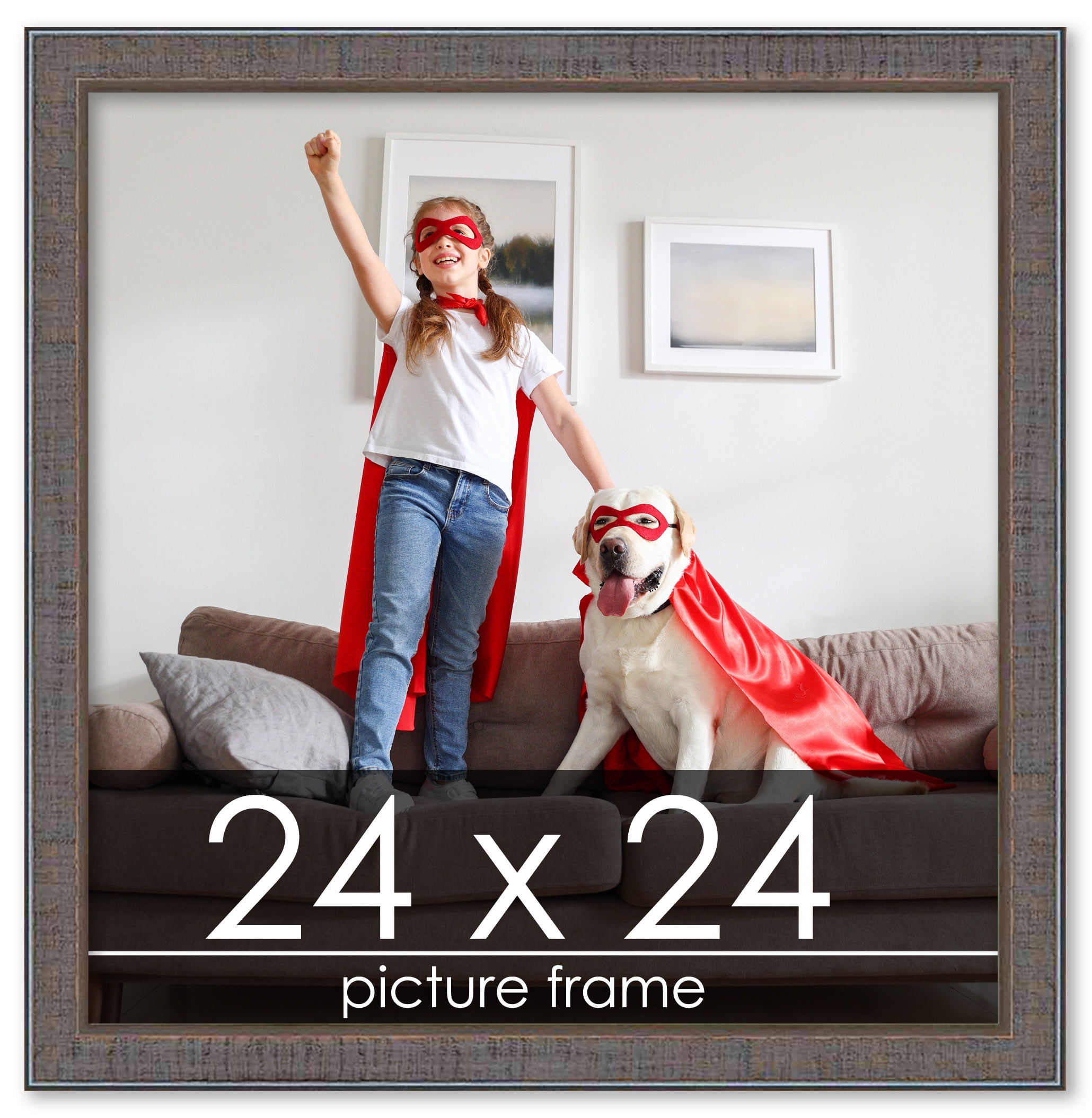 24x24 Distressed/Aged Complete Wood Square Picture Frame with UV Acrylic, Foam Board Backing ...