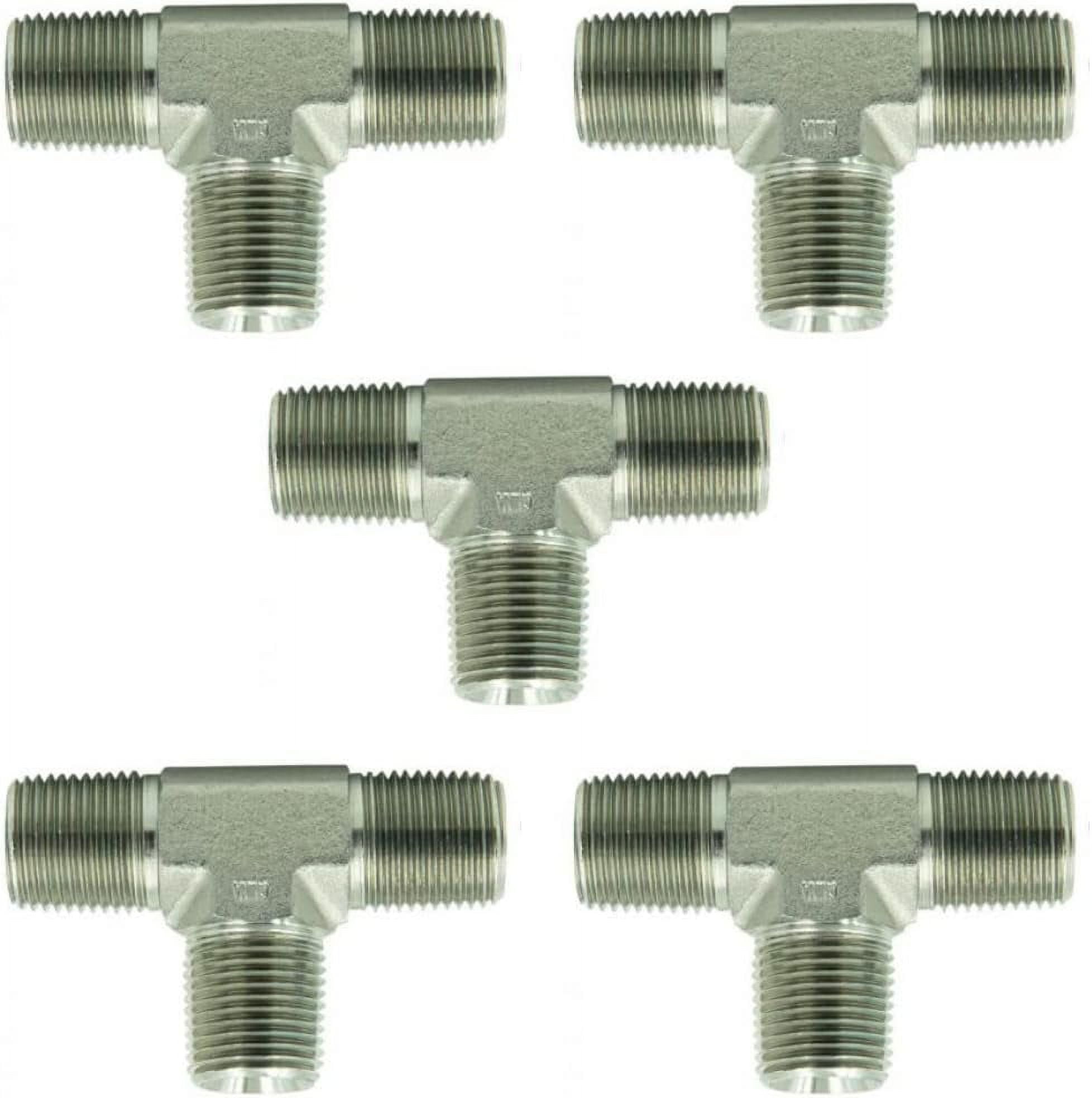NPTF Male 3-Way Pipe Tee Hydraulic Split Fitting/Joiner Union (5-PACK ...
