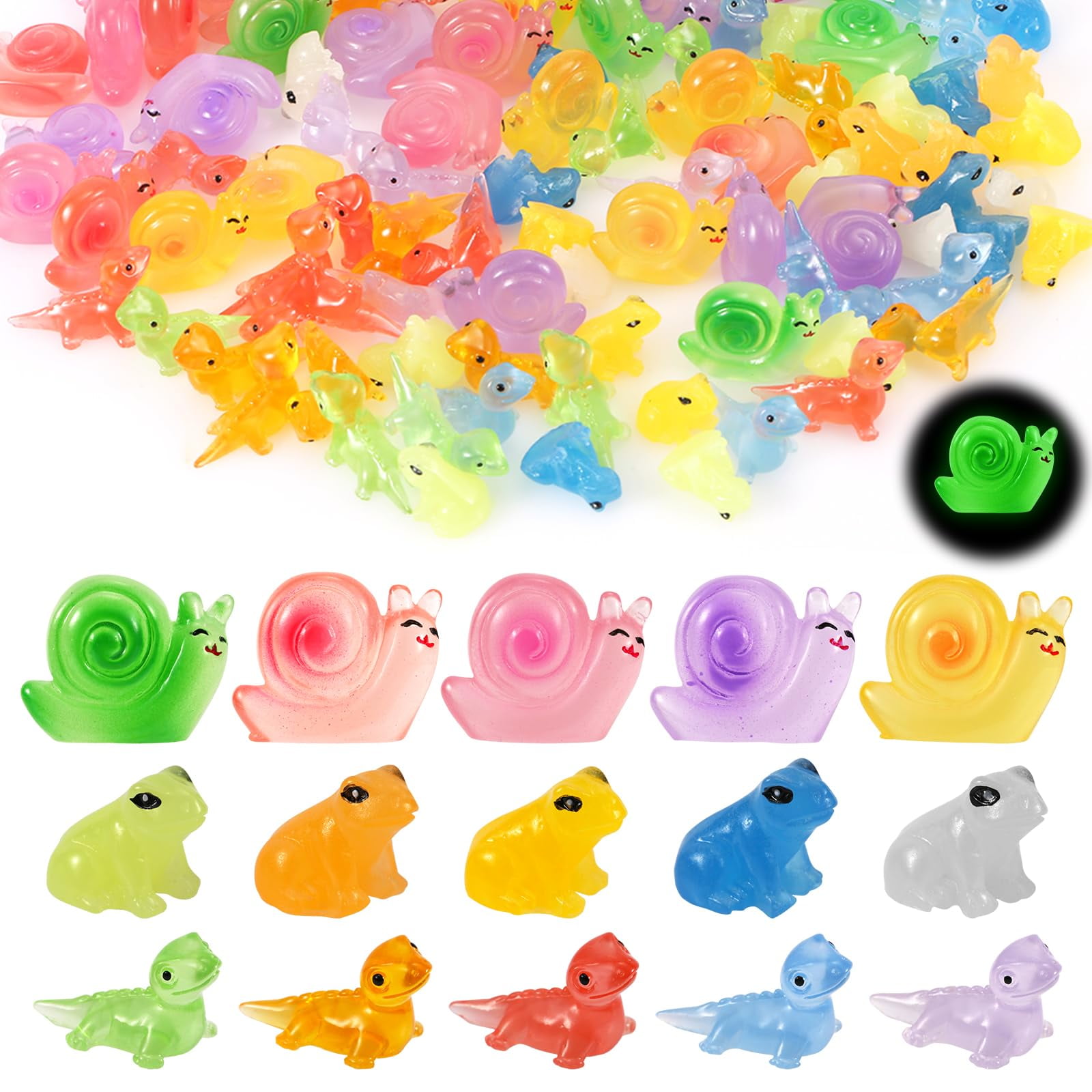 NQEUEPN 120pcs Mini Resin Animals, 3 Types Small Glow Miniature Statue ...