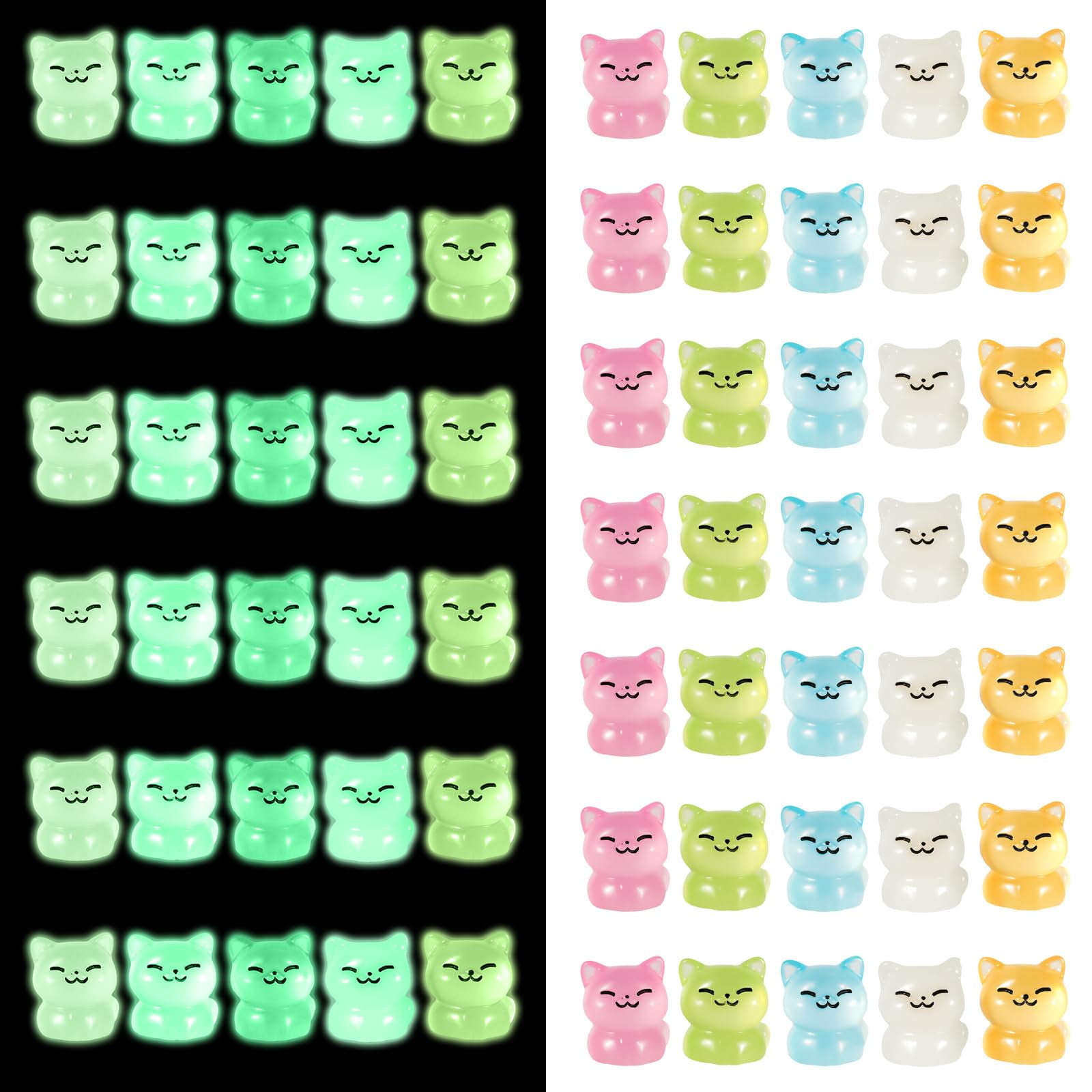 NQEUEPN 65pcs Luminous Miniature Cat, Mini Resin Cat Figurines ...