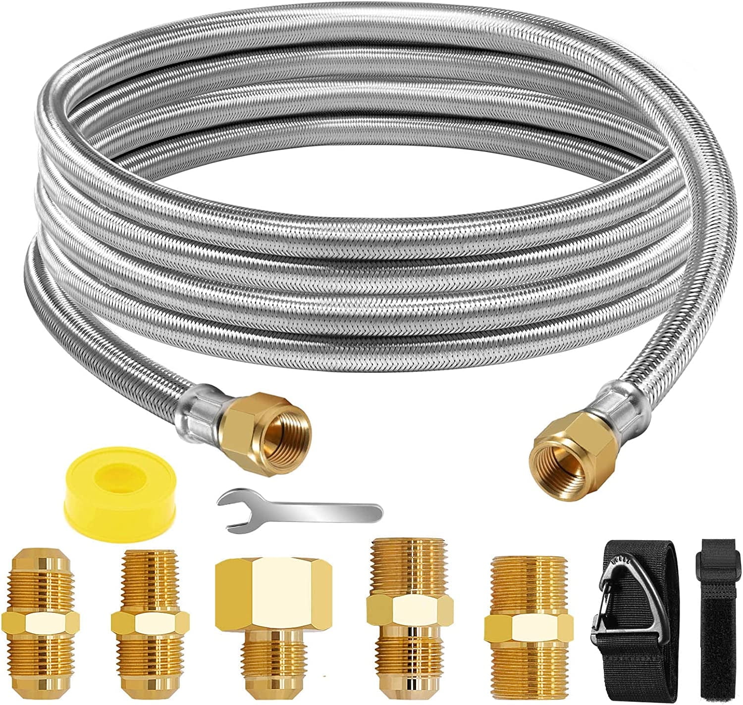 12ft High Pressure Braided Propane Hose with 3/8" and 1/2" Adapters ...