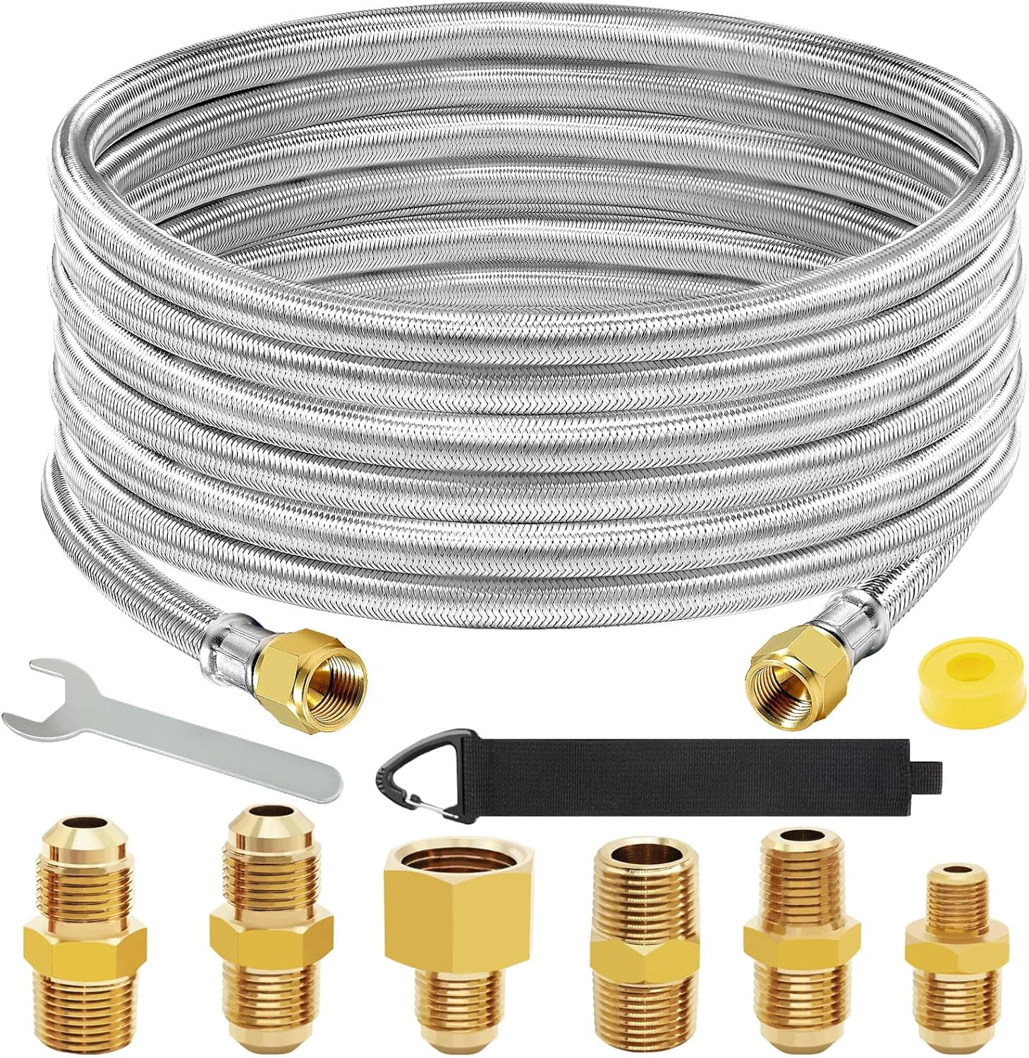 NQN, 3/8 in x 20 ft, High Pressure Braided Propane Hose to NPT Gas Line ...