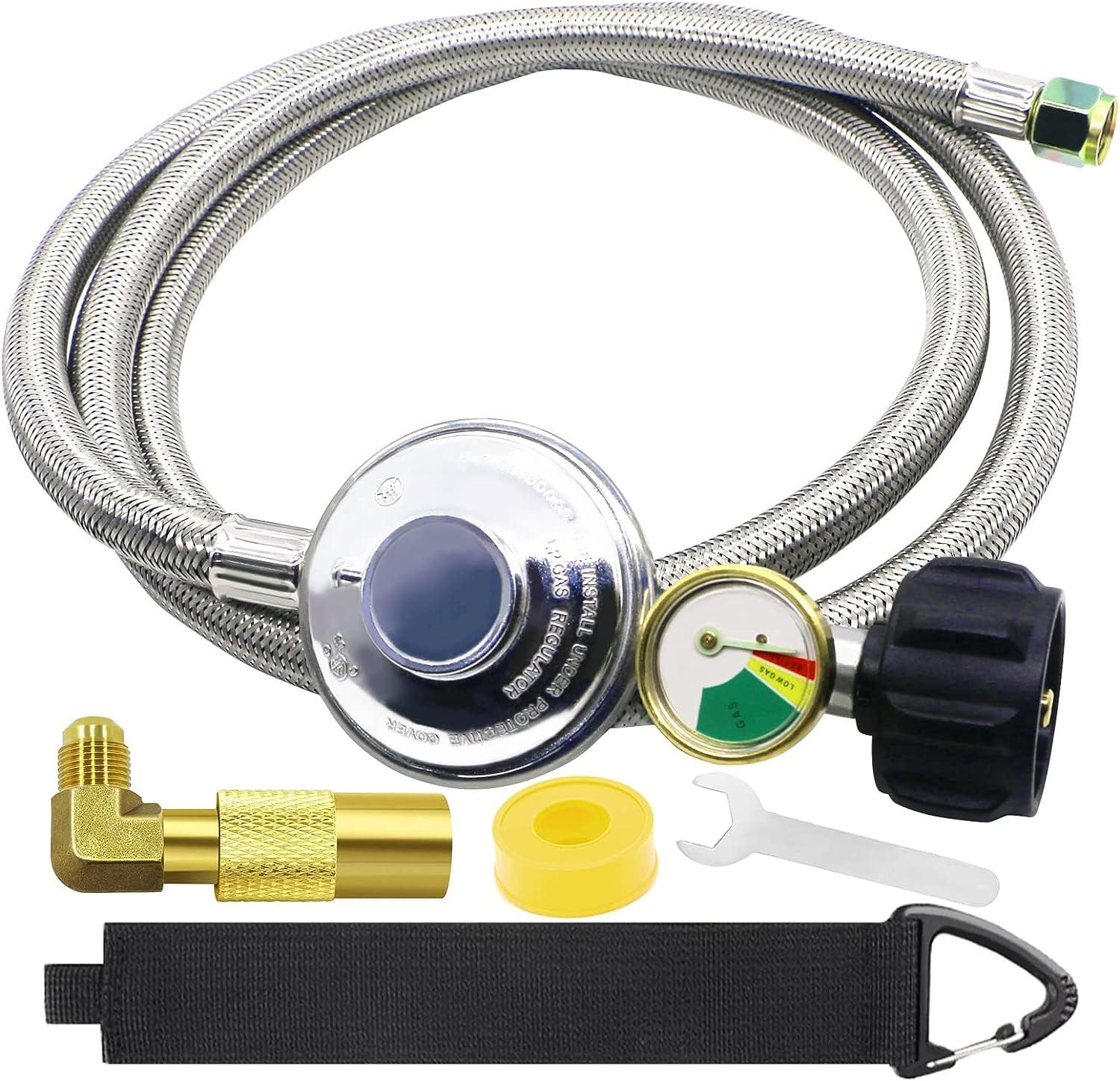 Upgraded 6 FT QCC1 Propane Regulator and Braided Hose, Tank Gauge, for ...