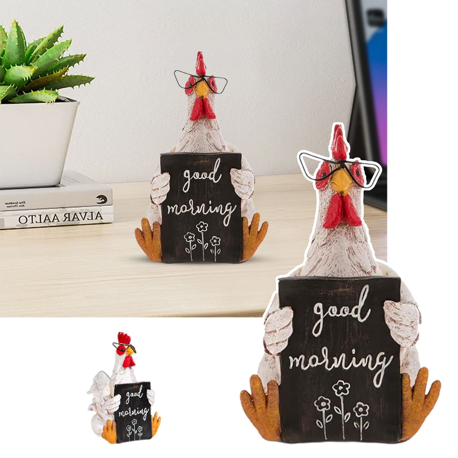 NQWZTIU Table Art Sculpture Rustic Rooster and Chicken Resin Statue Set ...