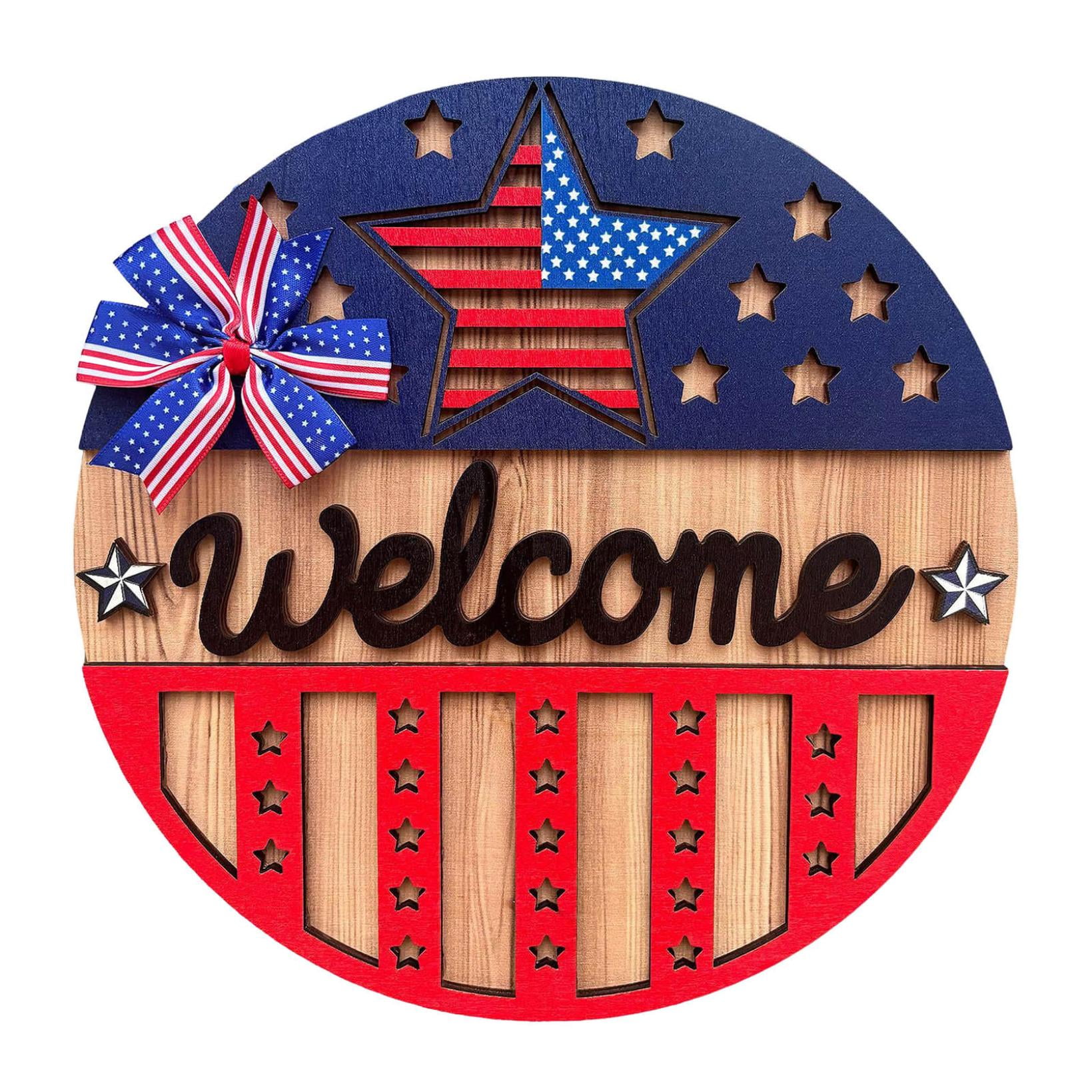 NQyIOS 3D 4th of July Welcome Sign Wreath for Front Door Memorial Day ...