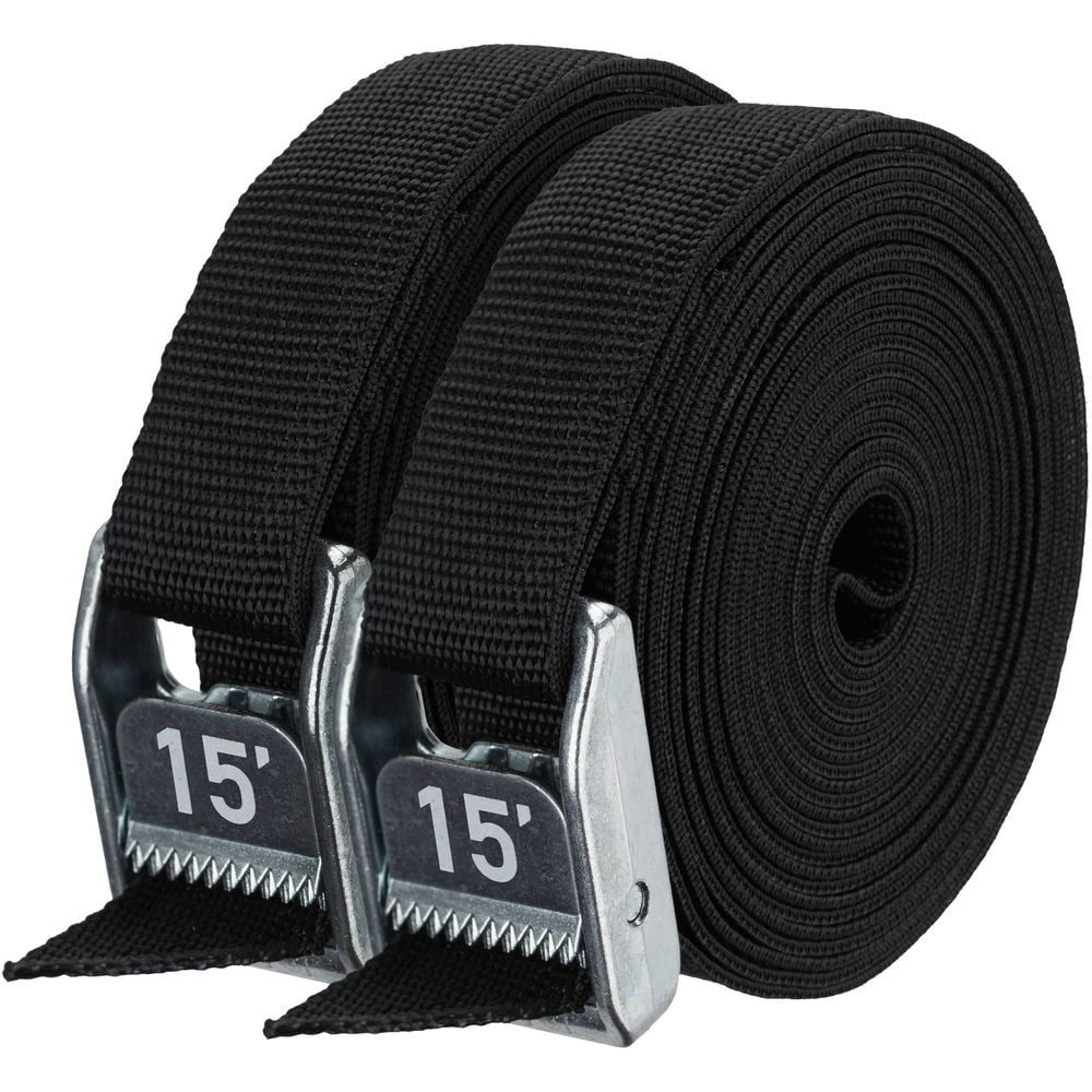 NRS 15-Foot Heavy Duty Boating Ratchet Tie-Down Straps, Stealth Black ...