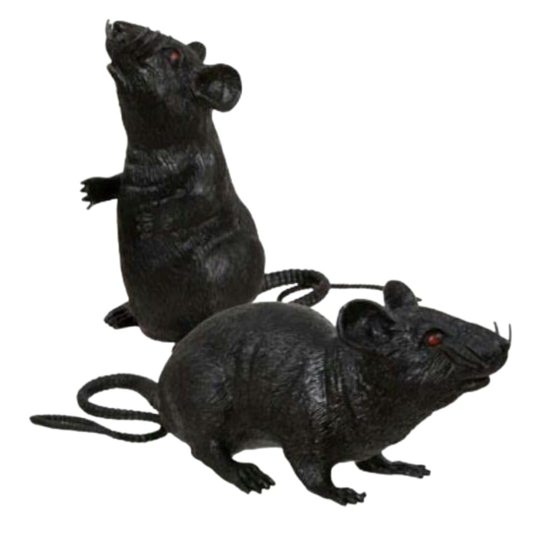 NS Halloween Set of 2 Black Rat, Fake Spooky Decor, Plastic Squeezable ...