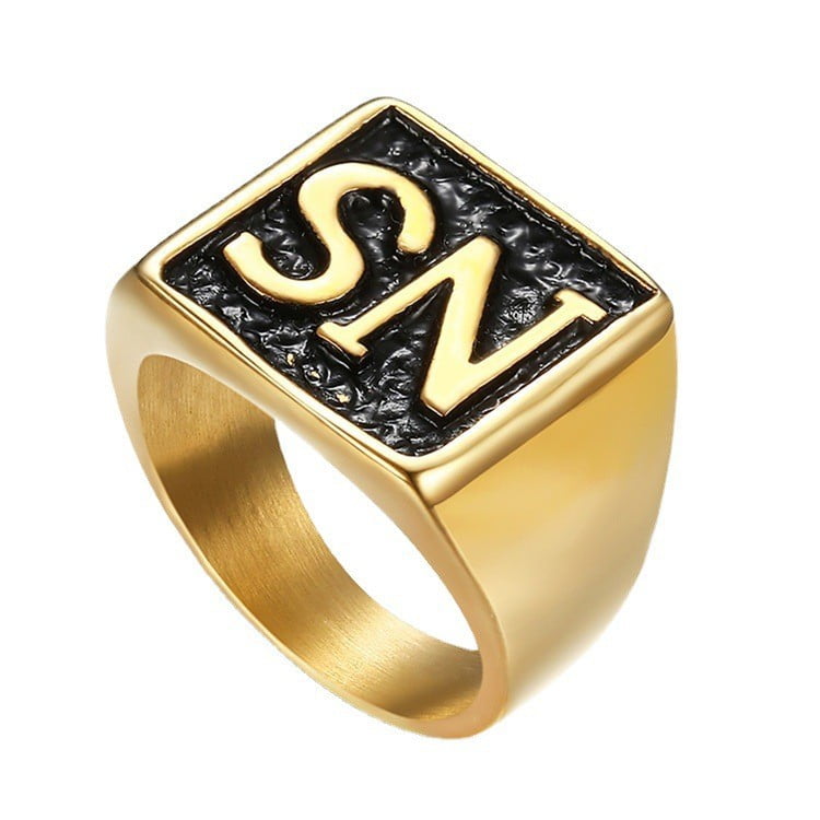 NS Men's Gothic Biker SONS Ring Signet 14K Yellow Gold Men's Jewelry ...
