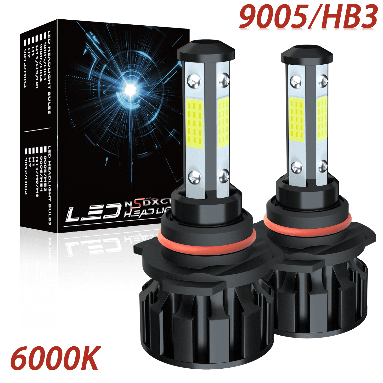 NSDXCT 2 Pack 9005 LED Headlight Bulbs, 6000 Lumen 300% Super Brighter ...