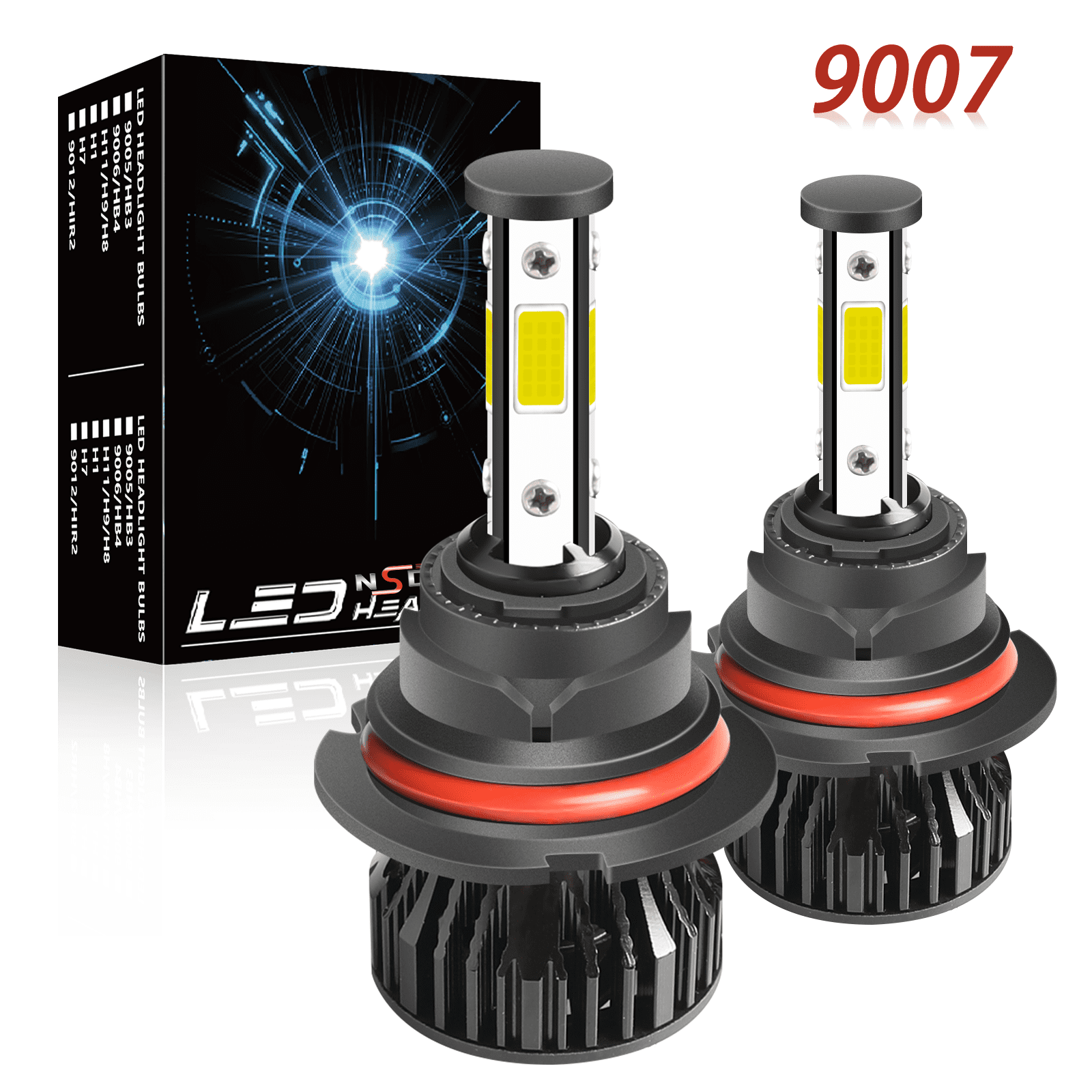 NSDXCT 9007 HB5 6000K Super White LED Headlight Bulbs High Low Beam ...