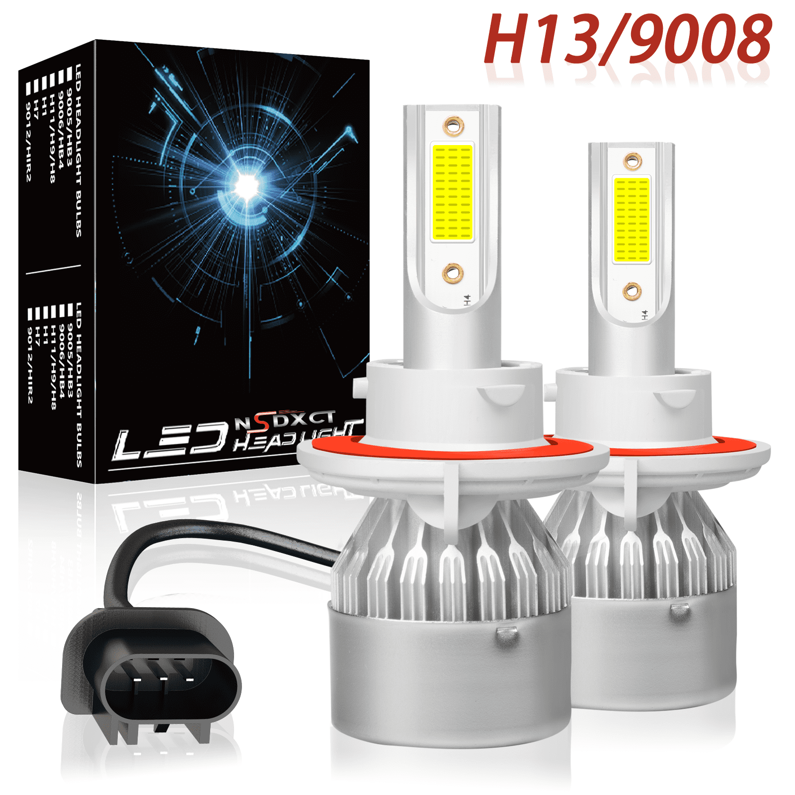 NSDXCT 9008 H13 LED Headlight Bulbs for 2005-2012 Ford Mustang GT 6000K ...